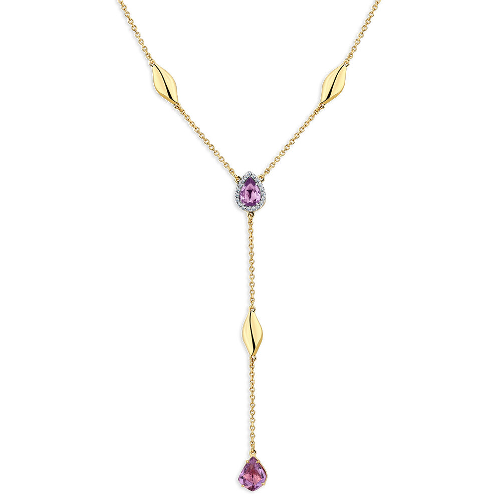 Колье, желтое золото, 585 проба, бриллиант, сапфир