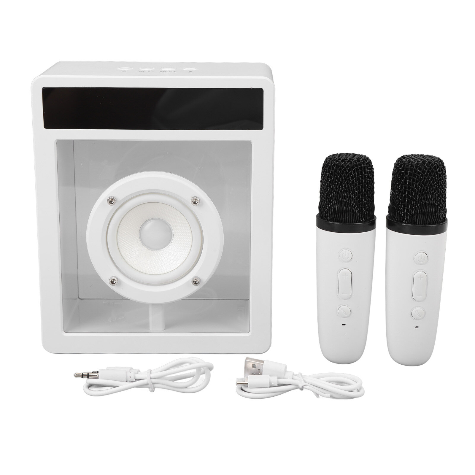 Портативный Bluetooth -динамик 360 ° Curround Sound 10 Вт караоке -машина с окружающими огнями и текстами отображает поддержку карты памяти Aux для вечеринки