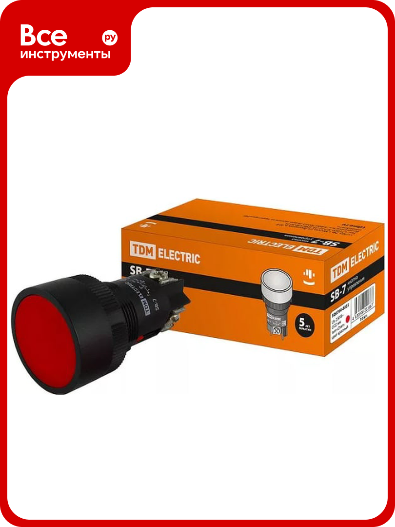 Кнопка TDM ELECTRIC SВ-7 Стоп, красная, 1р, d22мм/230В D22