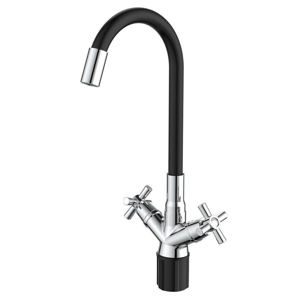 Смеситель для кухни Voda Dive хром/черный с гибким изливом двухвентильный (DV519FB)