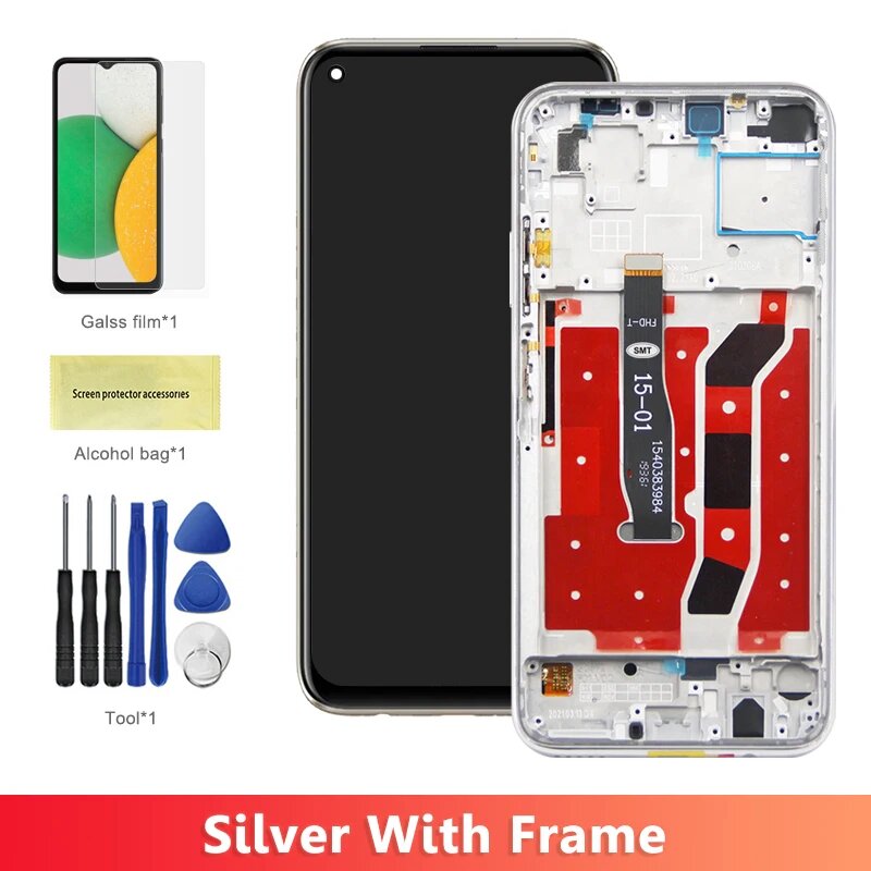 100% протестированный экран дисплея для Huawei P40 Lite JNY-L21A JNY-L01A JNY-L21B, дигитайзер сенсорного экрана с рамкой в сборе TFT Silver Frame