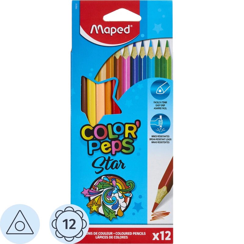 Карандаши цветные Maped COLOR'PEPS STAR, трехгранные, дерево,12цв/наб,183212