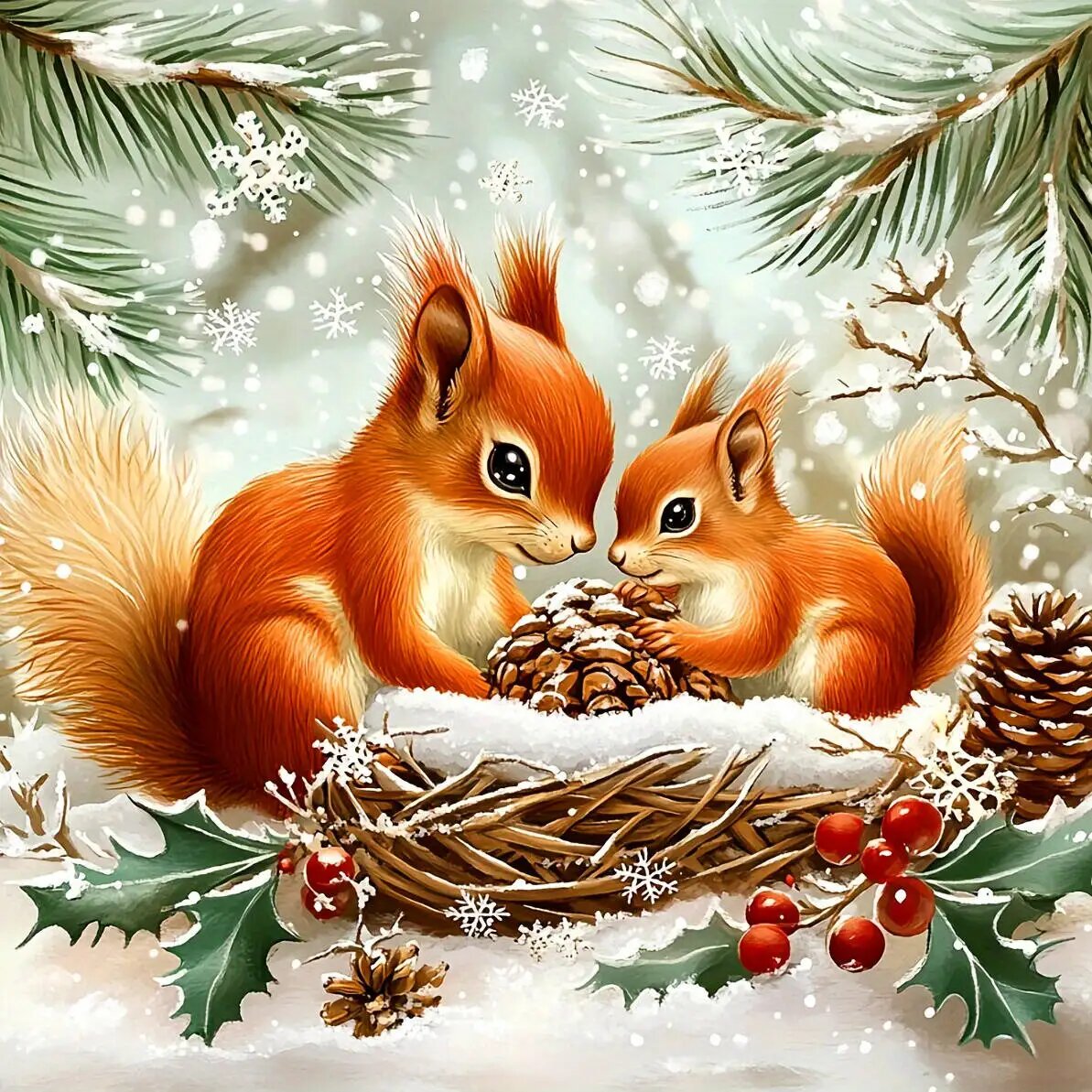 Алмазная вышивка белки, 30x30 см, Full Round