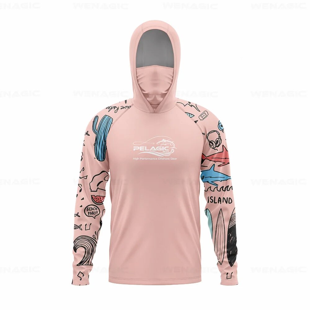 Pelagic gear Мужская рубашка с капюшоном для рыбалки с длинным рукавом Одежда для рыбалки Футболка для рыбалки с защитой от ультрафиолета Рубашка для рыбалки Одежда для рыбалки