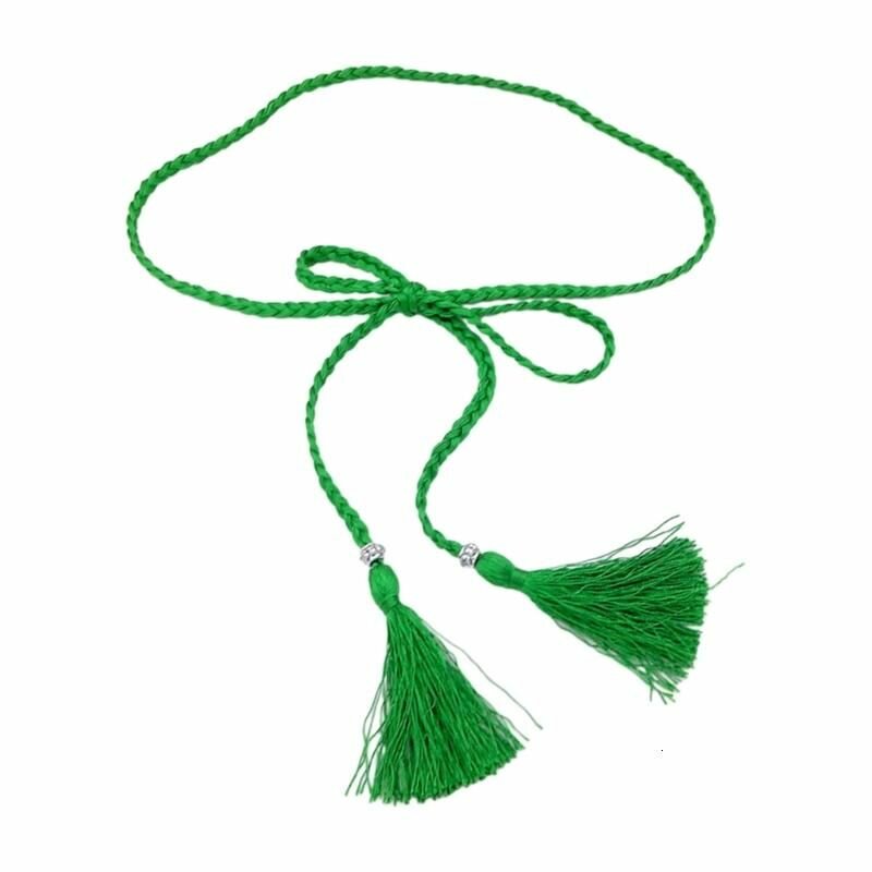 Женский плетеный пояс с кисточками, регулируемый и мягкий, Зеленый