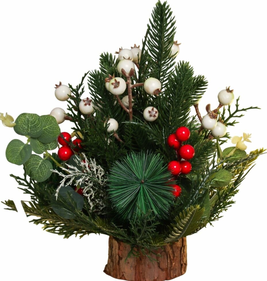 Новогодняя композиция на стол "Зимнее волшебство Лесной фестиваль: веточки ягод", искусственная веточка ели с шишкой, праздничное украшение для дома, 30 см