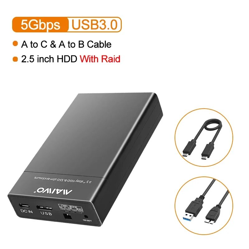 Maiwo MAIWO-K25682 Портативный RAID корпус для двух жестких дисков, 2.5 hdd case