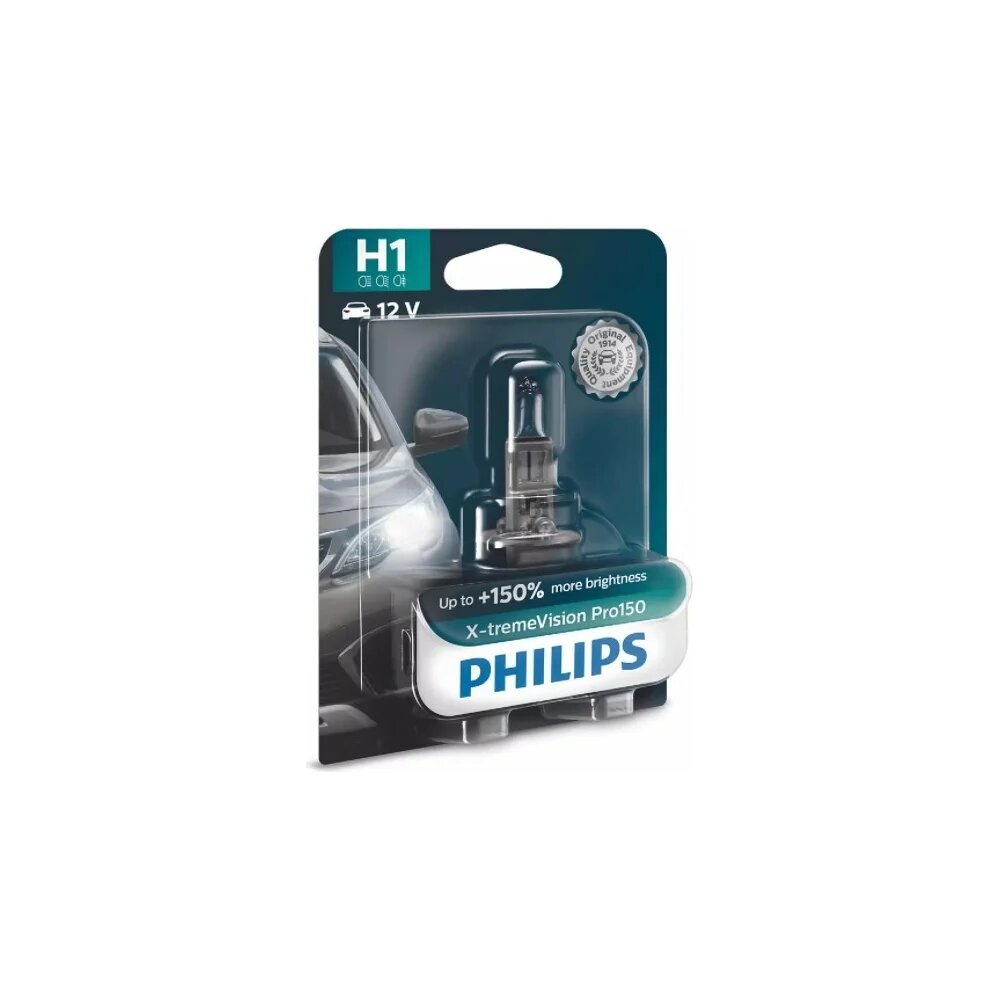 PHILIPS Автолампа H1 55 P14.5s+150 X-tremeVision Pro150 3400К 12V 12258XVPB1