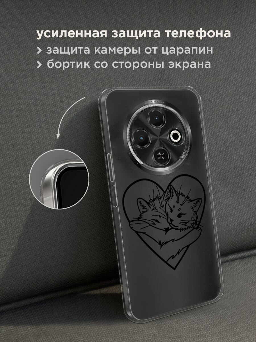 Чехол на Tecno Spark 30C / Текно Спарк 30C с принтом "Влюблённые котики рисунок 3 - 14 февраля", прозрачный — фото 1