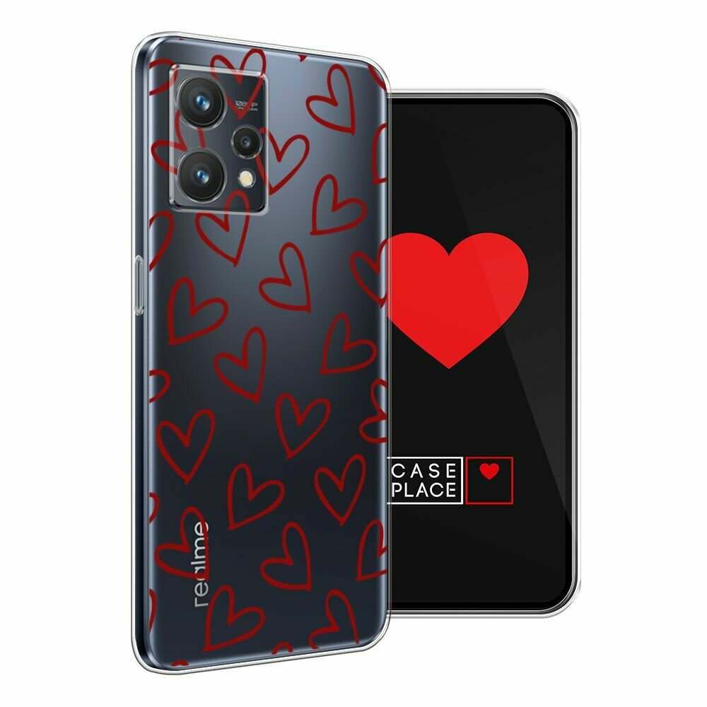 Чехол на Realme 9 4G/9 Pro Plus / Реалми 9 4G/9 Pro Plus с принтом "Little hearts doodles 2 - 14 февраля", прозрачный — фото 1