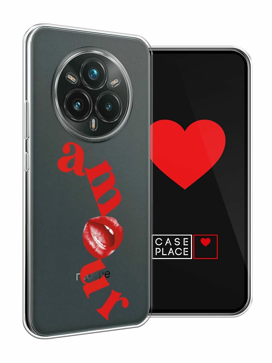 Чехол на Realme 14 Pro / Реалми 14 Про с принтом "Amour lips - 14 февраля", прозрачный — фото 1
