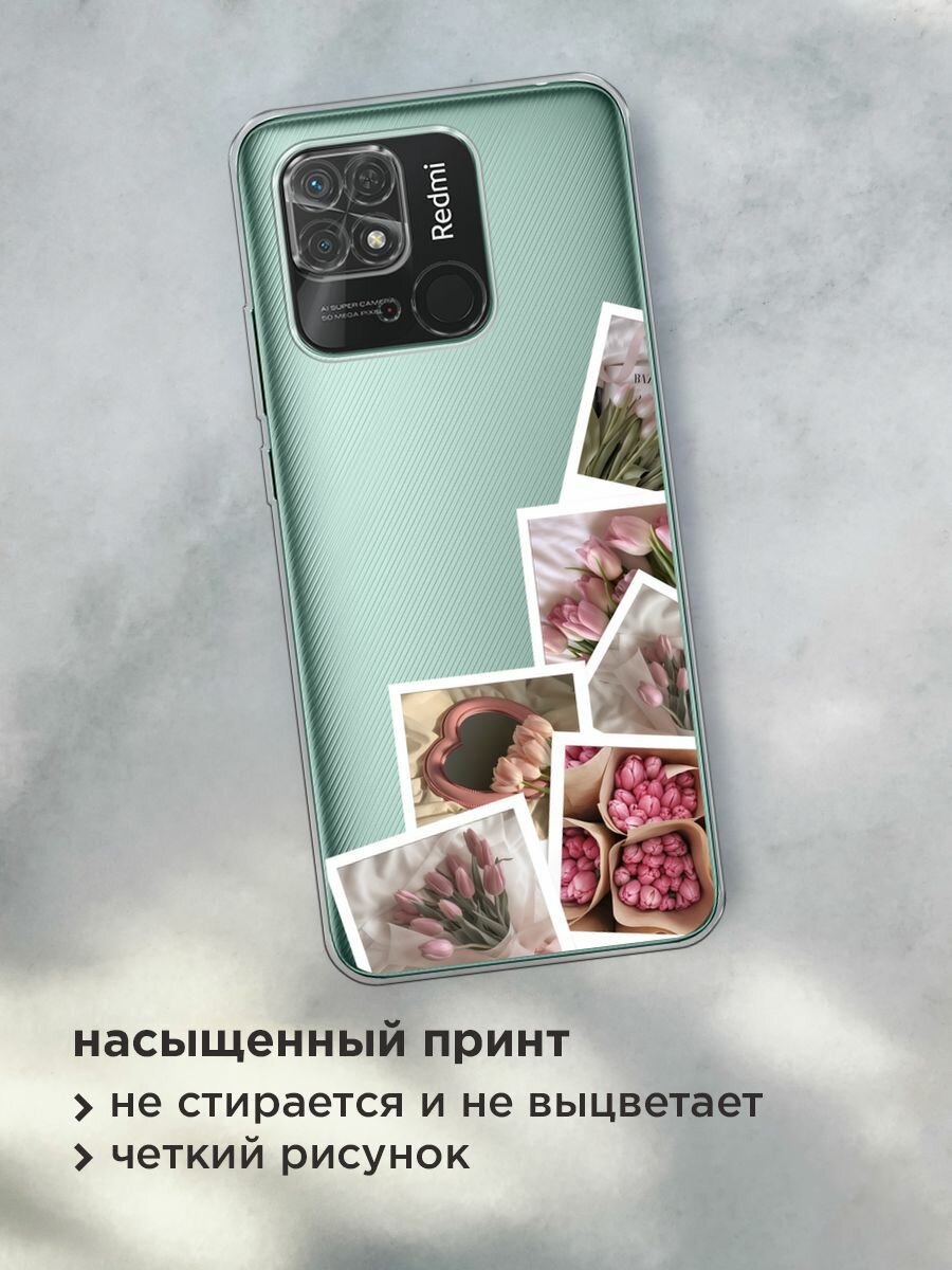 Чехол на Xiaomi Redmi 10C / Сяоми Редми 10C с принтом "Весенние фото - 8 марта", прозрачный — фото 1