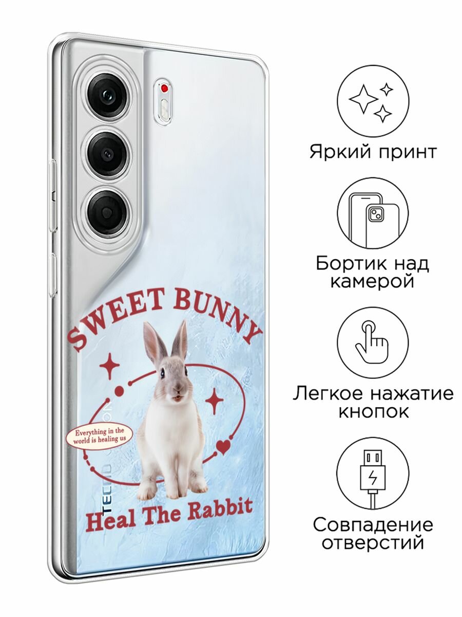 Чехол на Tecno Camon 40 Pro / Текно Камон 40 Про с принтом "Heal the rabbit", прозрачный — фото 1