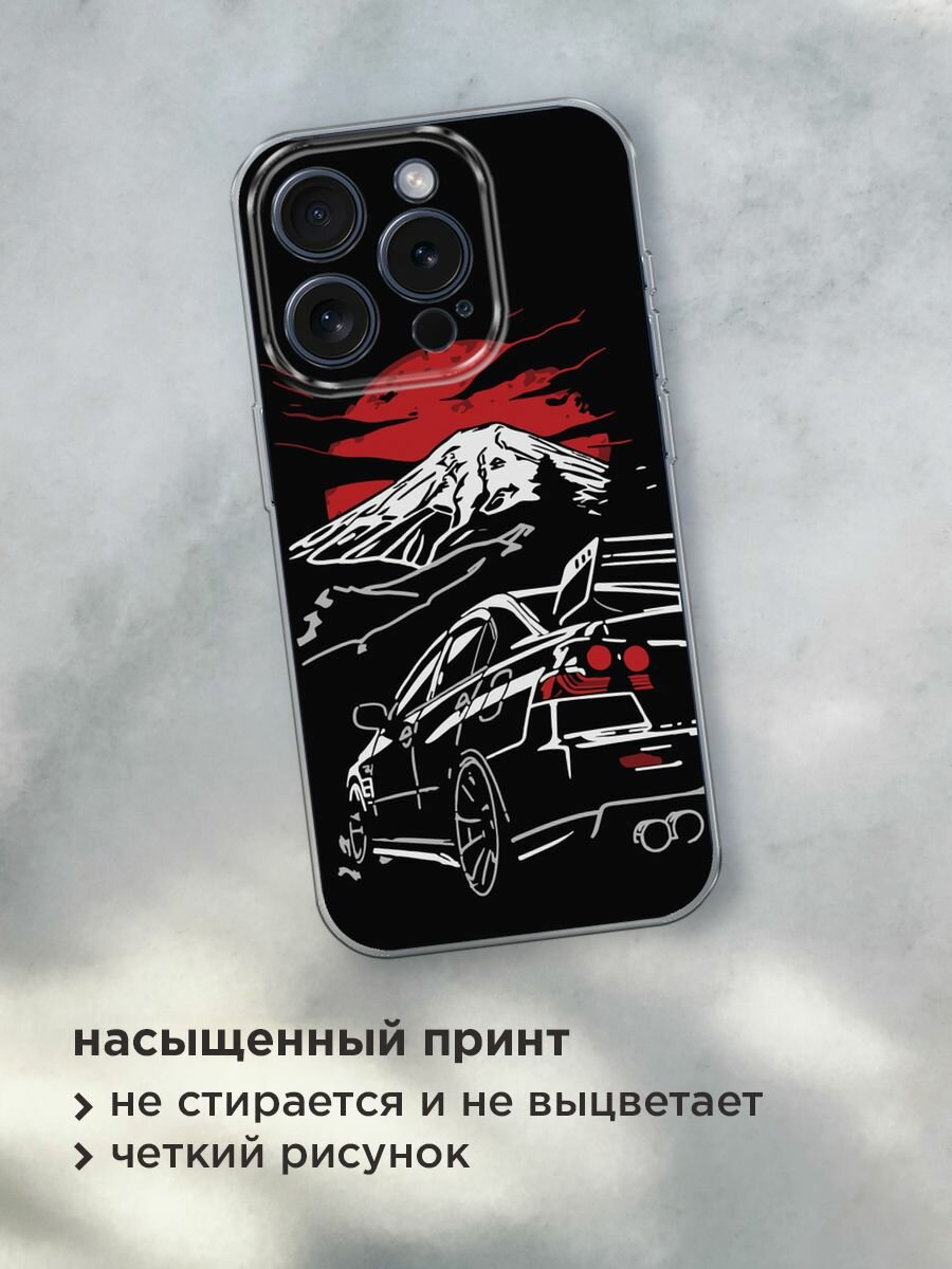 Чехол на Apple iPhone 15 Pro / Айфон 15 Про с принтом "Машина в горах JDM" — фото 1