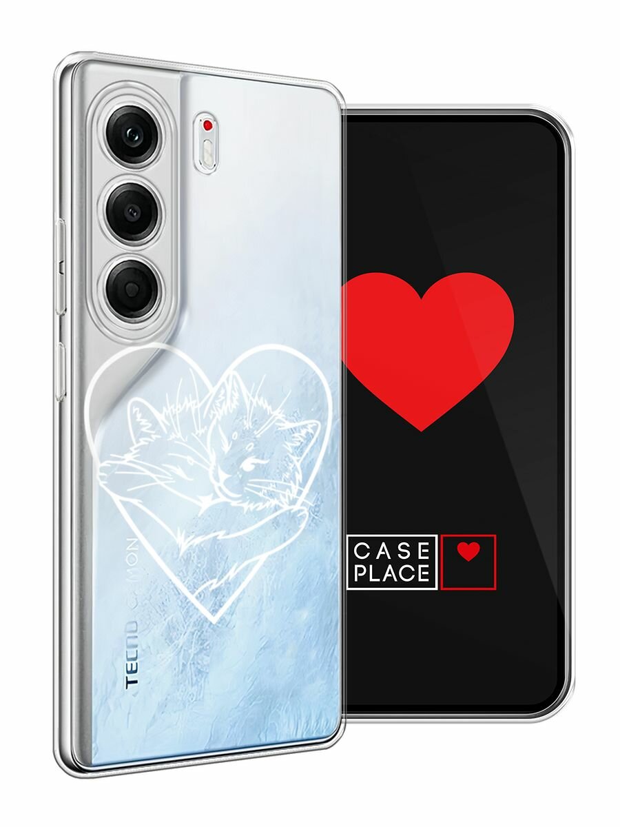 Чехол на Tecno Camon 40 Pro / Текно Камон 40 Про с принтом "Влюблённые котики рисунок 2 - 14 февраля", прозрачный — фото 1