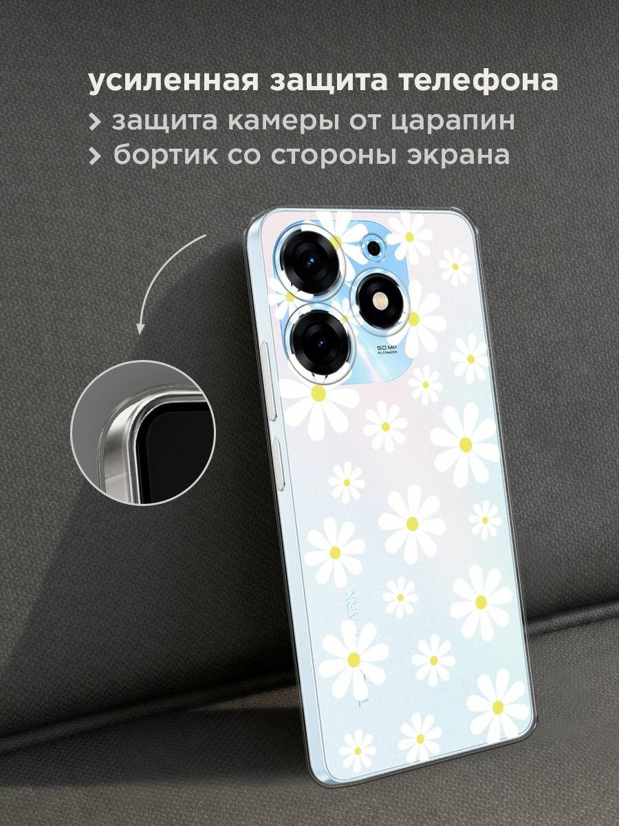 Чехол на Tecno Spark 10 Pro / Текно Спарк 10 Про с принтом "Большие ромашки", прозрачный — фото 1