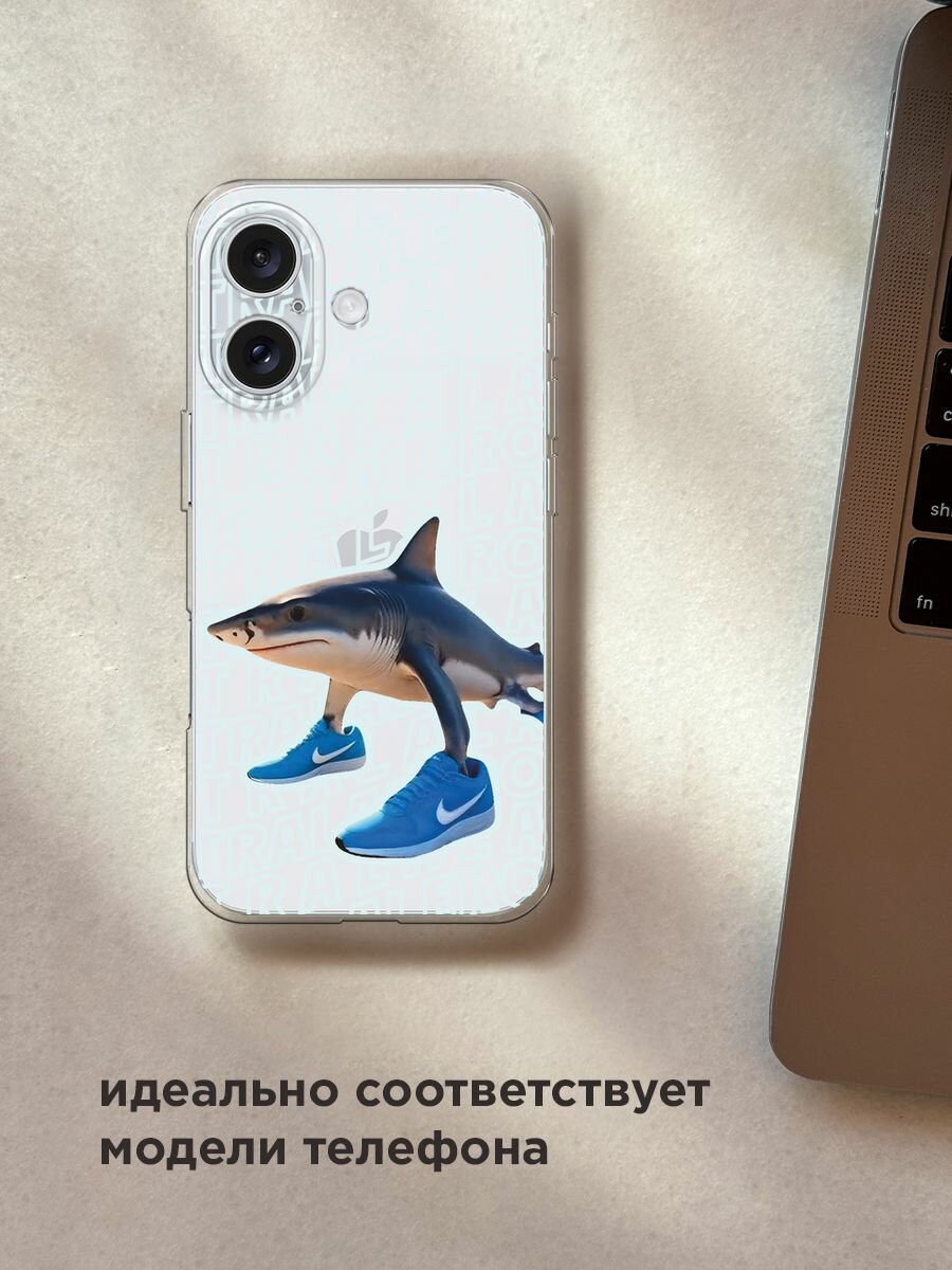 Чехол на Apple iPhone 16 / Айфон 16 с принтом "Тралалеро тралала 2", прозрачный — фото 1