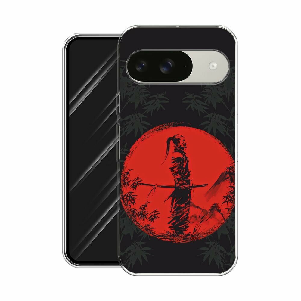 Чехол на Google Pixel 9 / Гугл Пиксель 9 с принтом "Самурай на красном фоне" — фото 1
