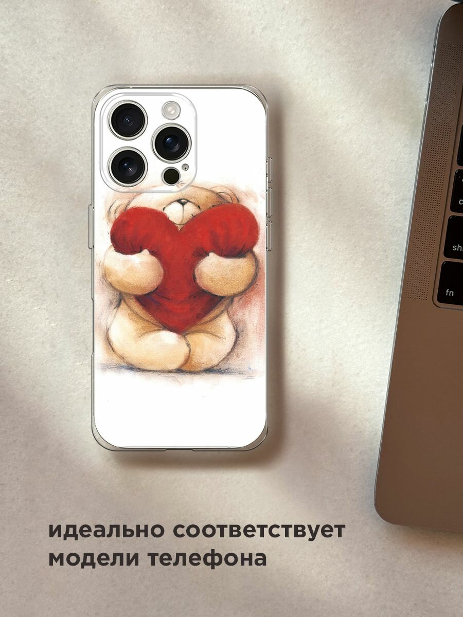 Чехол на Apple iPhone 16 Pro / Айфон 16 Про с принтом "Мишка с сердцем 1" — фото 1