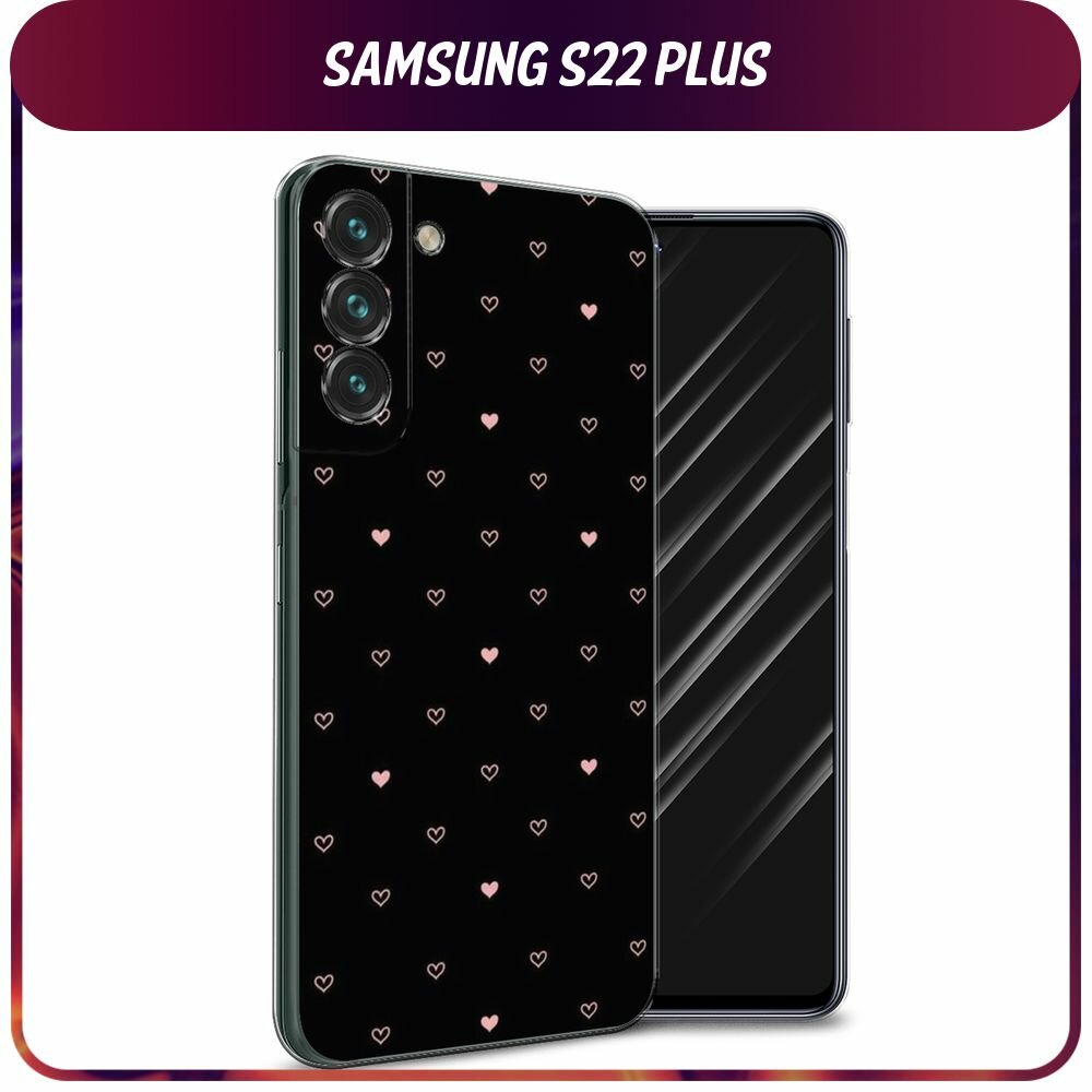 Чехол на Samsung Galaxy S22 + / Самсунг Галакси S22 Плюс с принтом "Черный фон и сердечки"