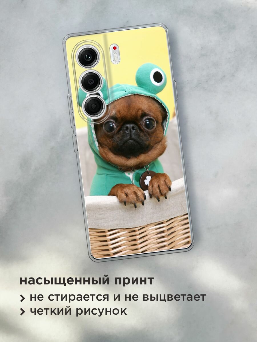 Чехол на Tecno Camon 40 Pro 5G / Текно Камон 40 Про 5G с принтом "Собачка в шапке лягушки" — фото 1