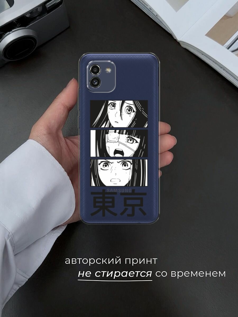 Чехол на Samsung Galaxy A03 / Самсунг Галакси А03 с принтом "Tokyo girls", прозрачный — фото 1