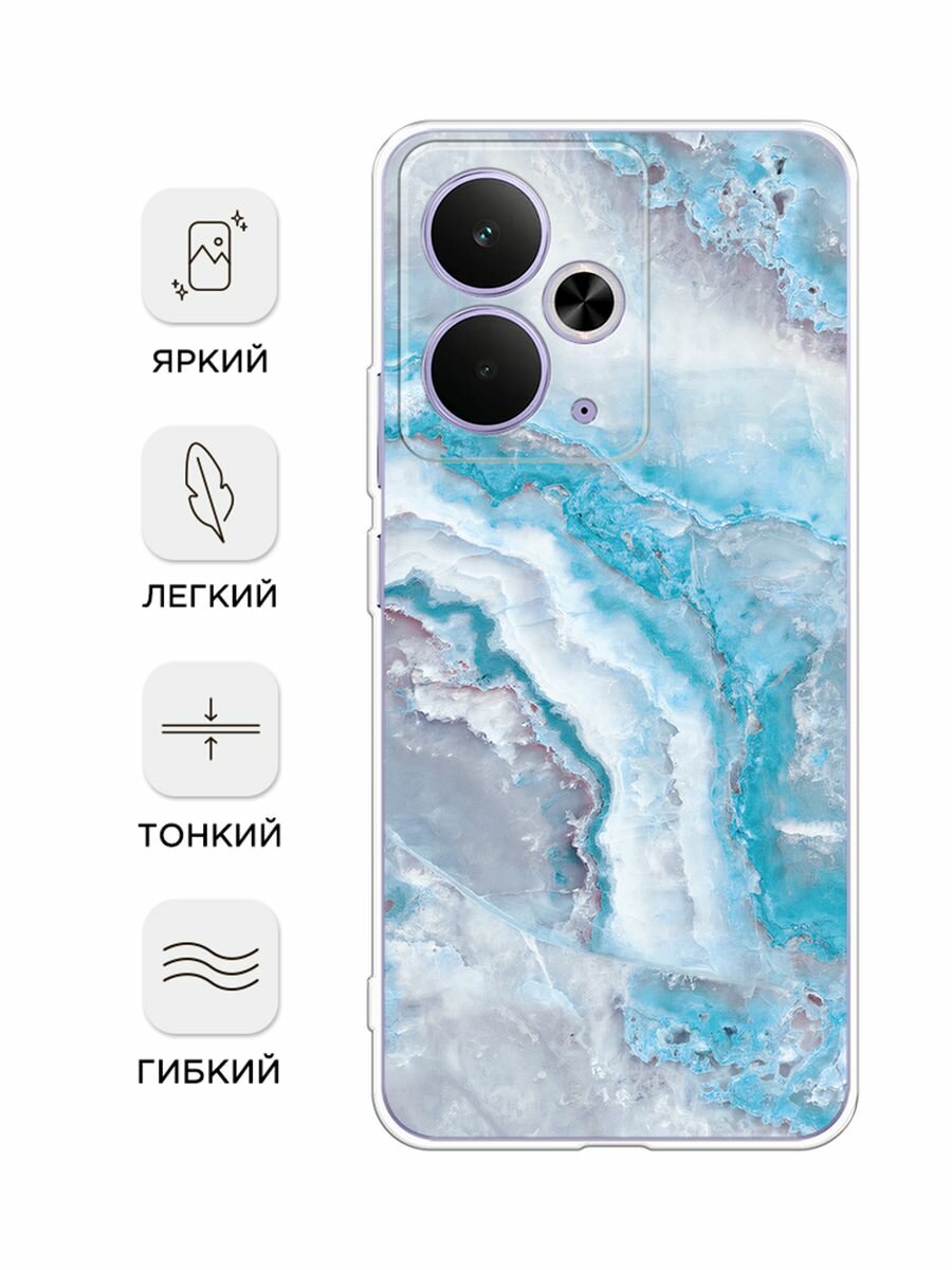Чехол на Realme 14T / Реалми 14Т с принтом "Нежно-голубой мрамор" — фото 1