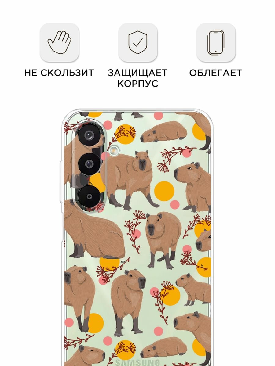 Чехол на Samsung Galaxy M16 / Самсунг Галакси М16 с принтом "Капибара паттерн", прозрачный — фото 1