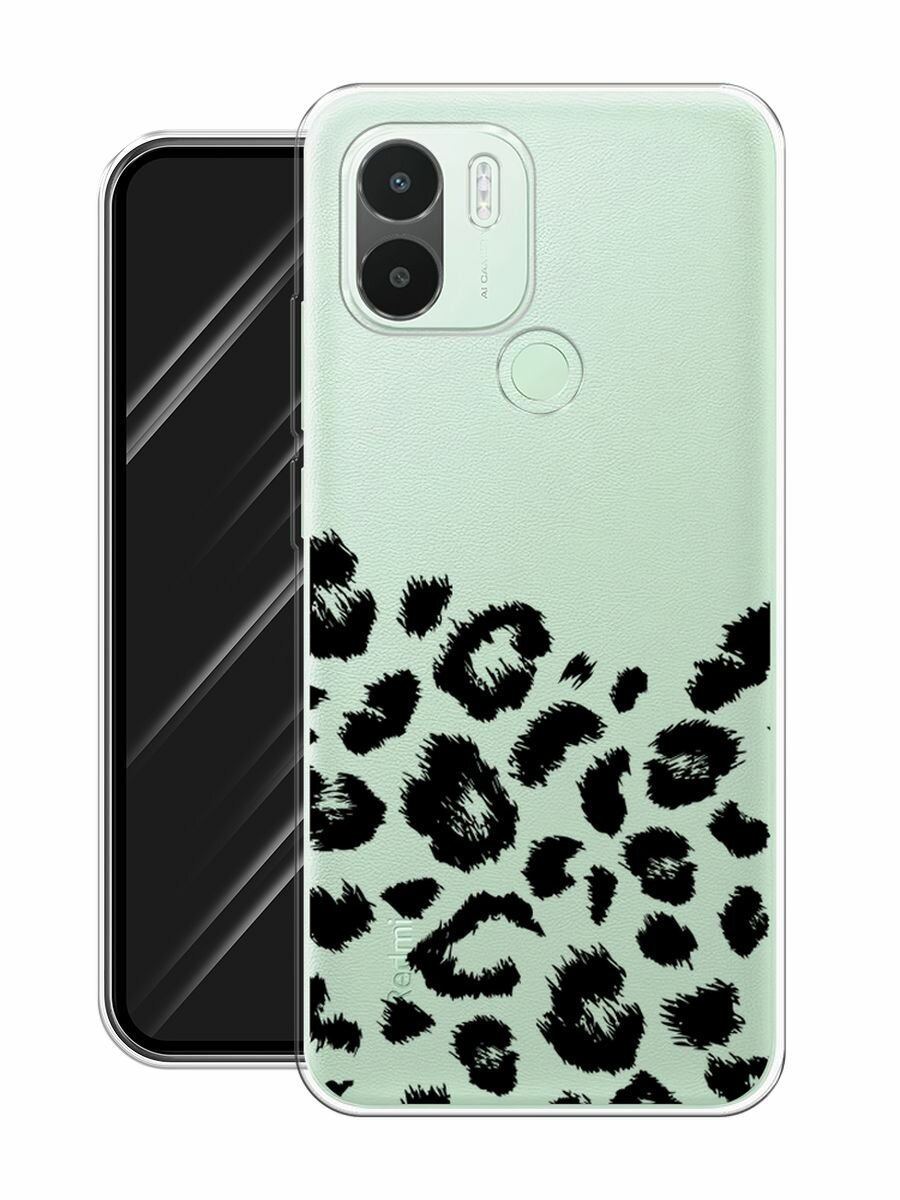 Чехол на Xiaomi Redmi A1+/Redmi A2+/Poco C51/C50 / Редми A1+ с принтом "Окрас леопарда фон черный", прозрачный — фото 1