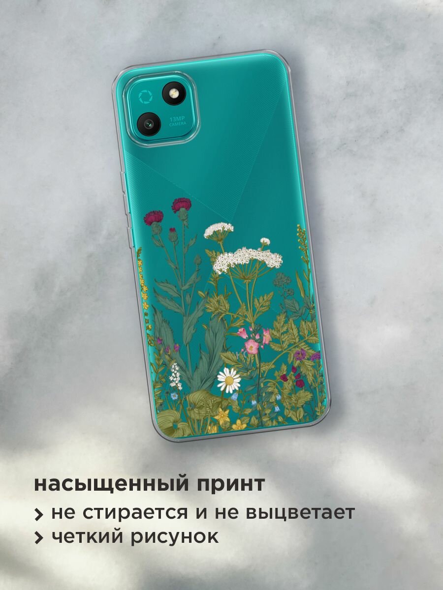 Чехол на Wiko T10 / Вико Т10 с принтом "Дикие полевые цветы", прозрачный — фото 1