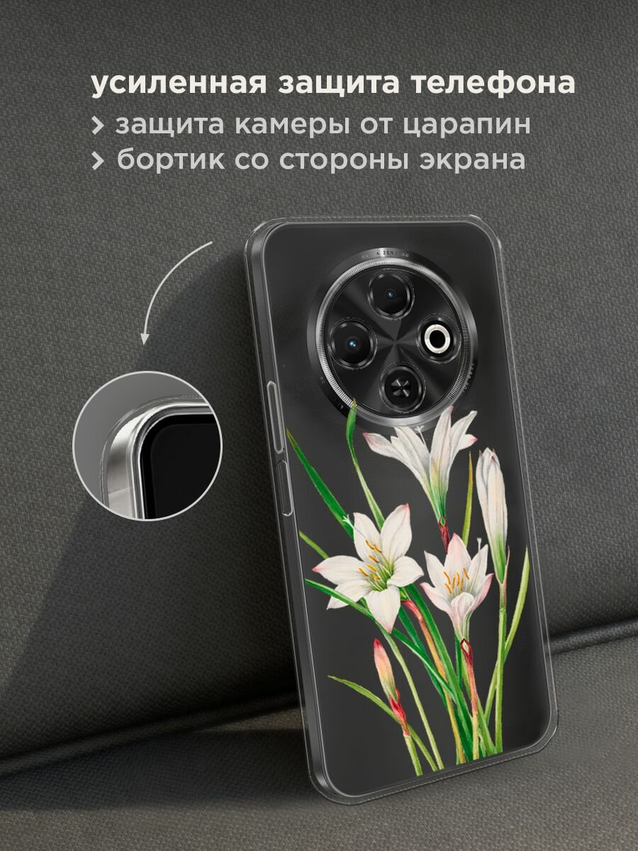 Чехол на Tecno Spark 30C / Текно Спарк 30C с принтом "White lily", прозрачный — фото 1