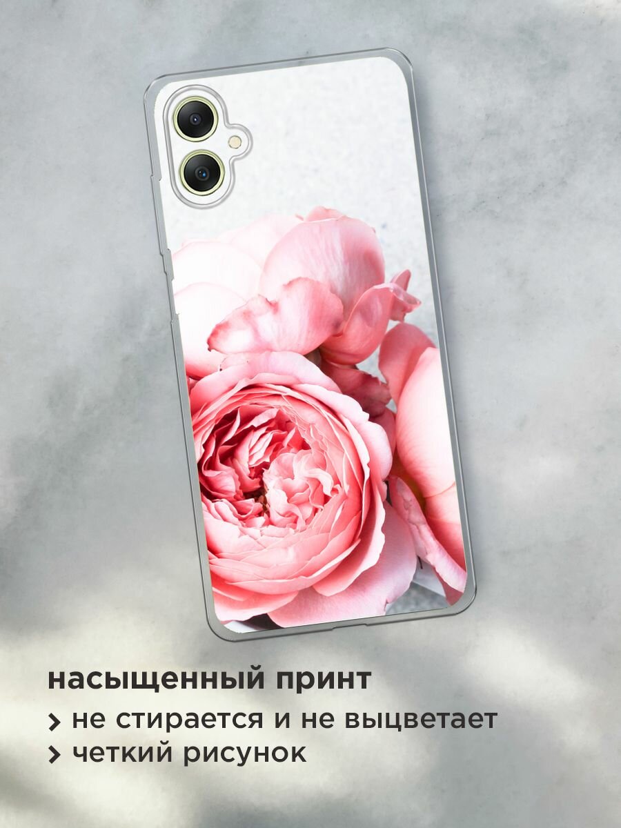 Чехол на Samsung Galaxy A06 / Самсунг Галакси А06 с принтом "Пионы на белом" — фото 1
