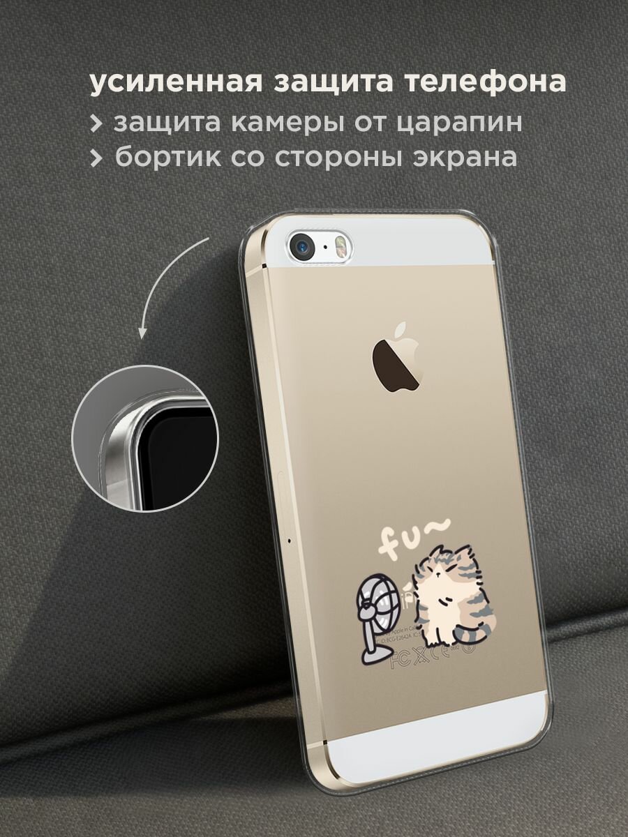Чехол на Apple iPhone 5/5S/SE / Айфон 5/5S/SE с принтом "Котик с вентилятором", прозрачный — фото 1