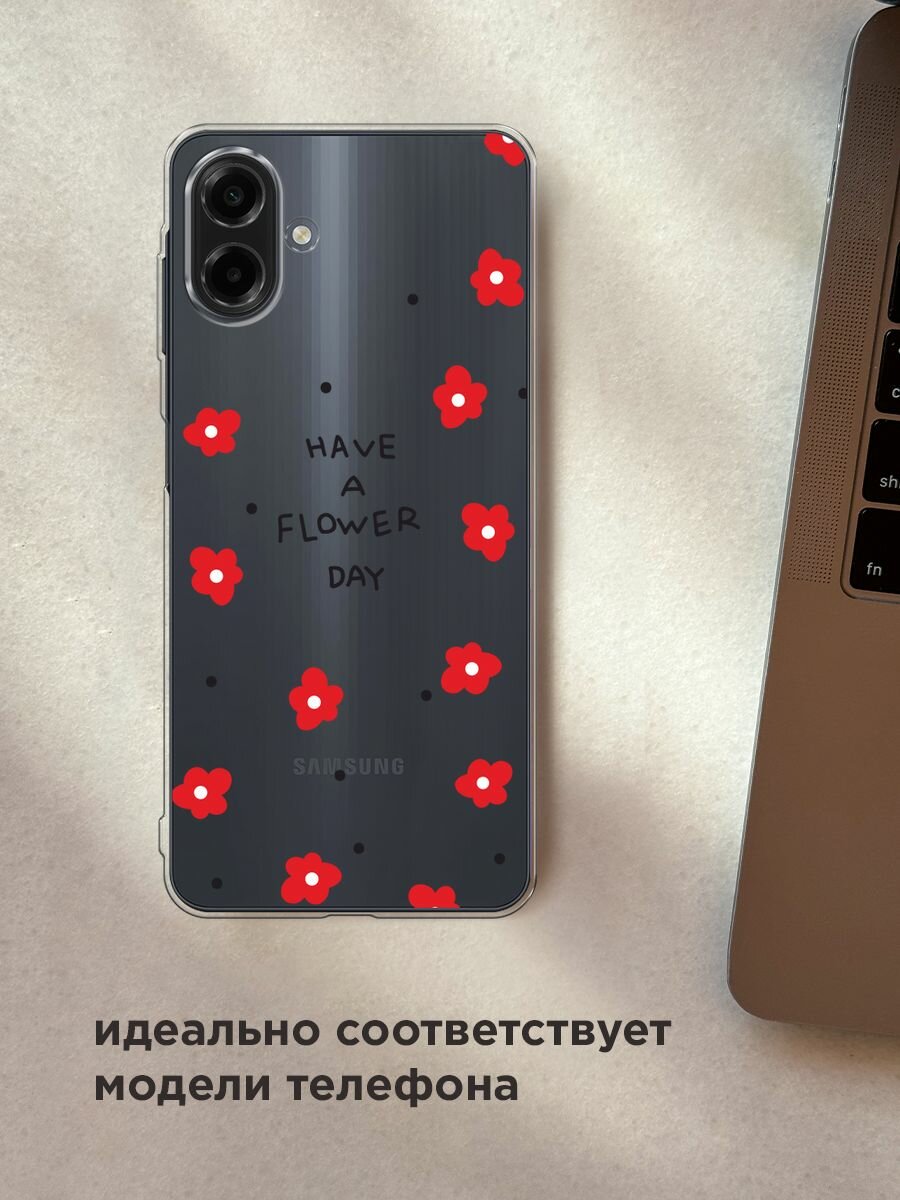 Чехол на Samsung Galaxy A07 / Самсунг А07 с принтом "Have a flower day 2", прозрачный — фото 1