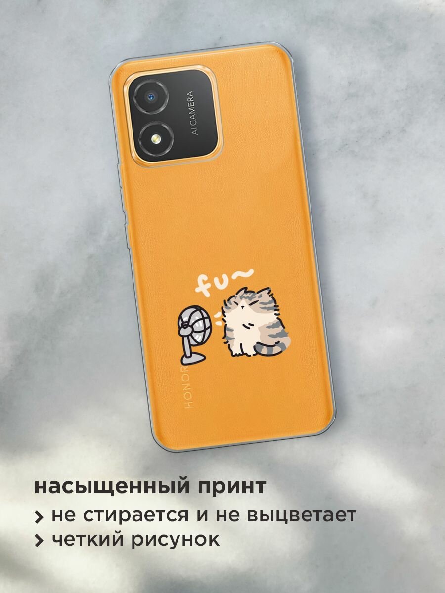 Чехол на Honor X5 / Хонор X5 с принтом "Котик с вентилятором", прозрачный — фото 1