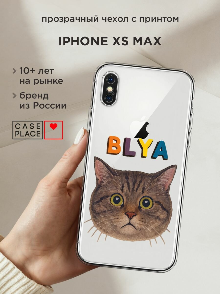 Чехол на Apple iPhone XS Max / Айфон XS Max с принтом "Серый котик", прозрачный