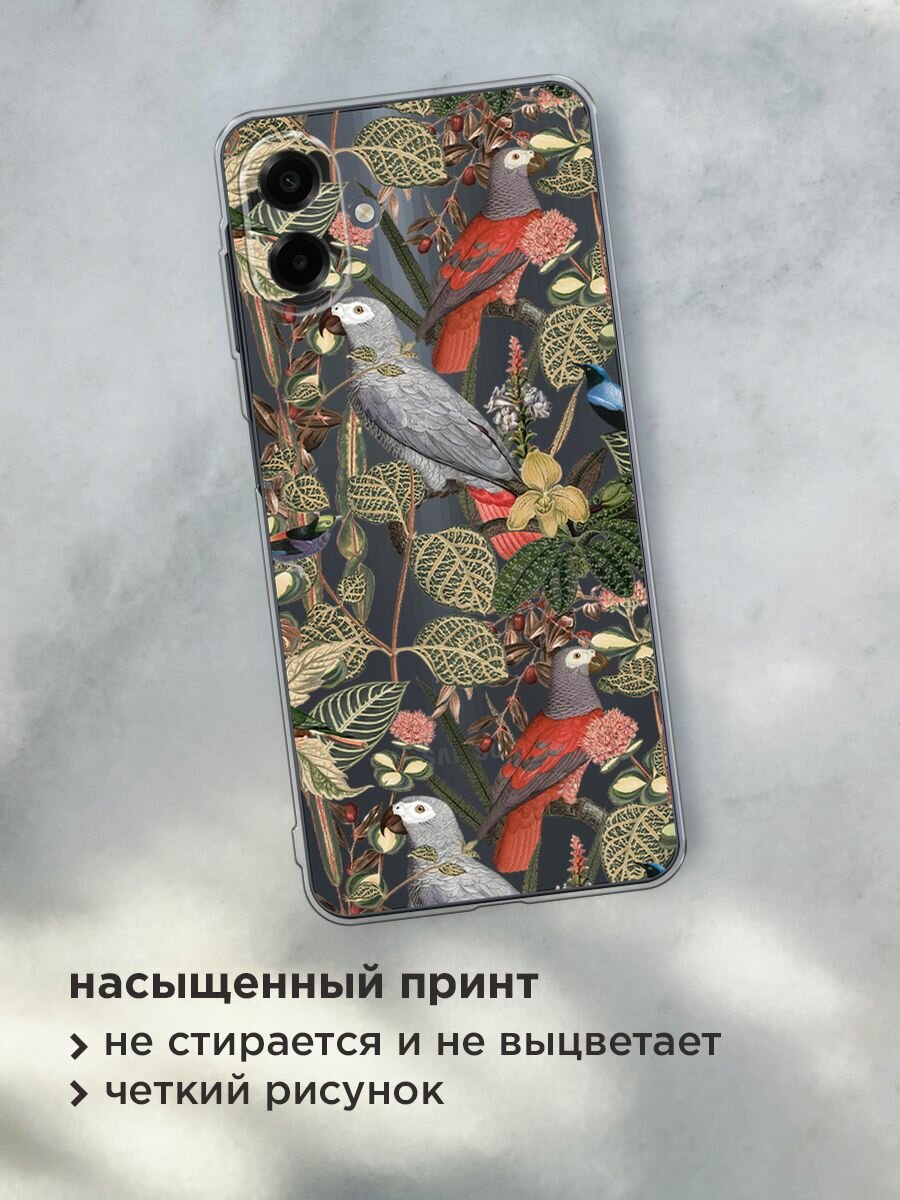 Чехол на Samsung Galaxy A07 / Самсунг А07 с принтом "Tropical pattern", прозрачный — фото 1