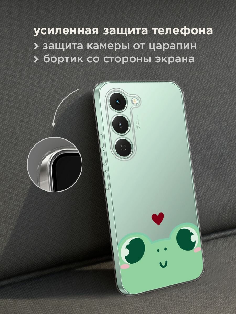 Чехол на Tecno Spark 40 Pro / Текно Спарк 40 Про с принтом "Влюблённая лягушка - 14 февраля", прозрачный — фото 1