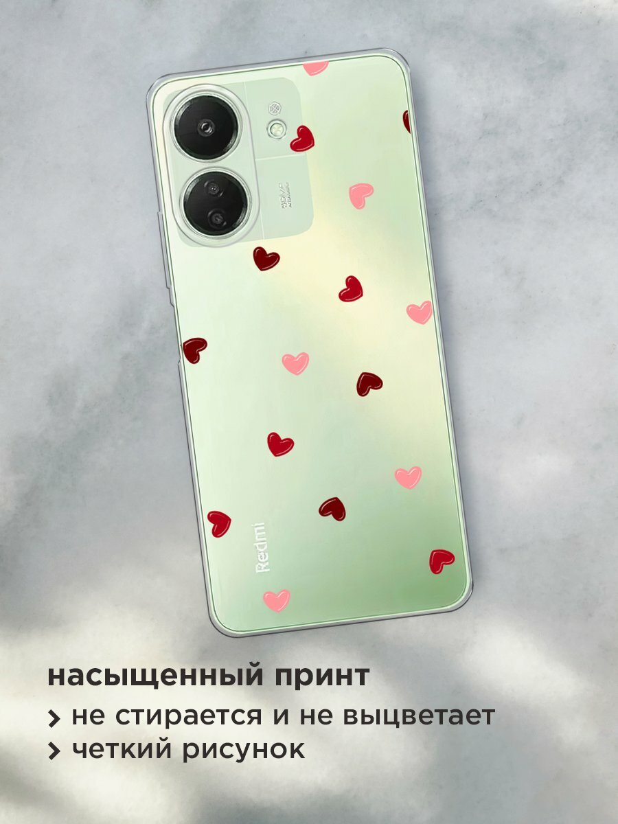 Чехол на Xiaomi Redmi 13C/Poco C65 / Сяоми Редми 13C/Поко С65 с принтом "Бордовые сердечки 2" — фото 1