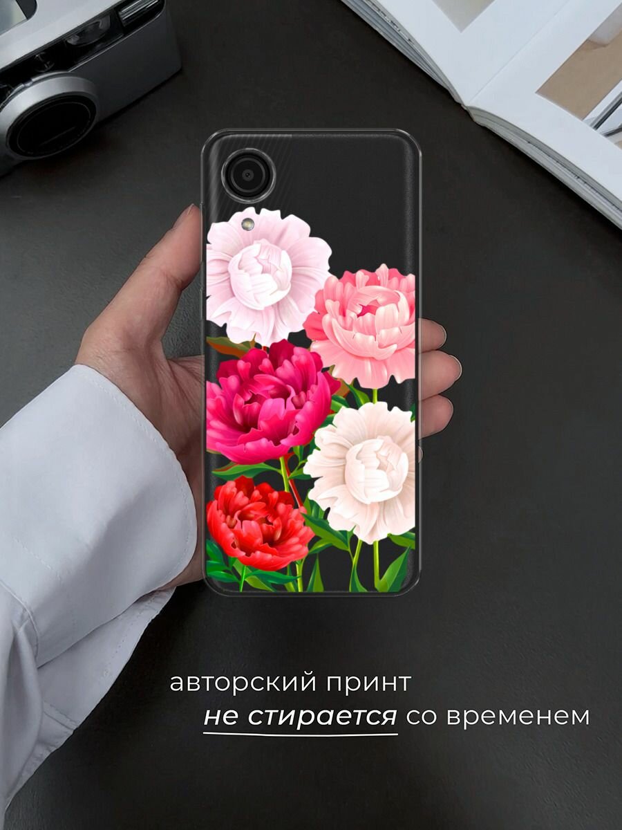 Чехол на Samsung Galaxy A03 Core / Самсунг Галакси А03 Core с принтом "Большие пионы", прозрачный — фото 1
