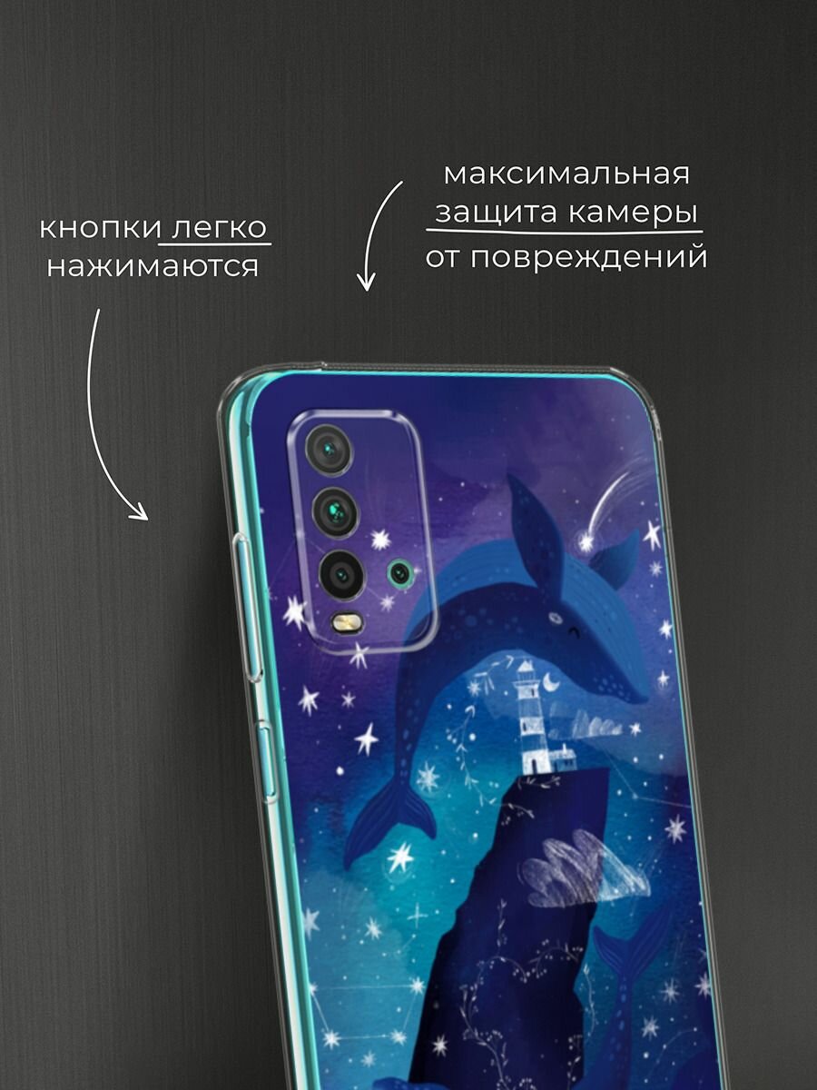 Чехол на Xiaomi Redmi 9T / Сяоми Редми 9Т с принтом "Ночные киты" — фото 1