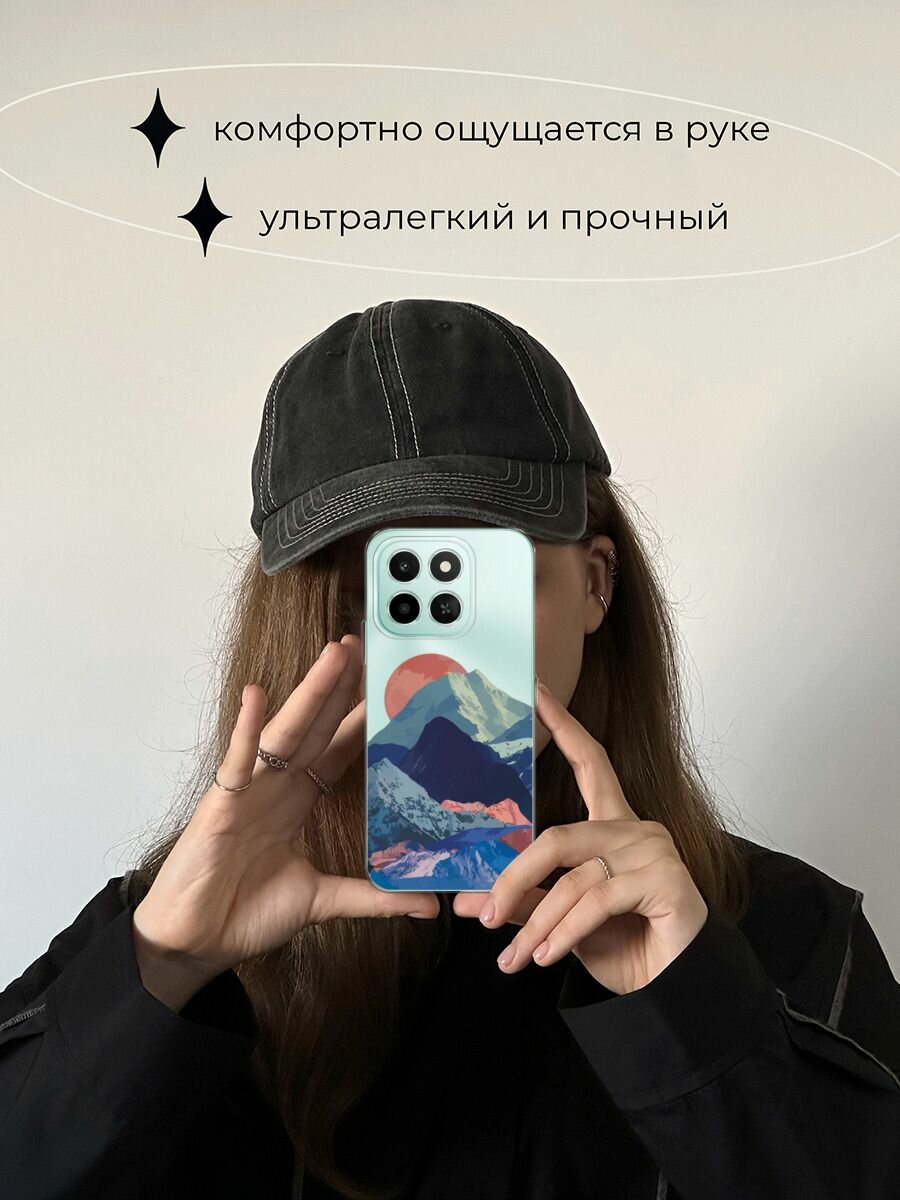 Чехол на Honor X6c / Хонор X6c с принтом "Закат в снежных горах", прозрачный — фото 1