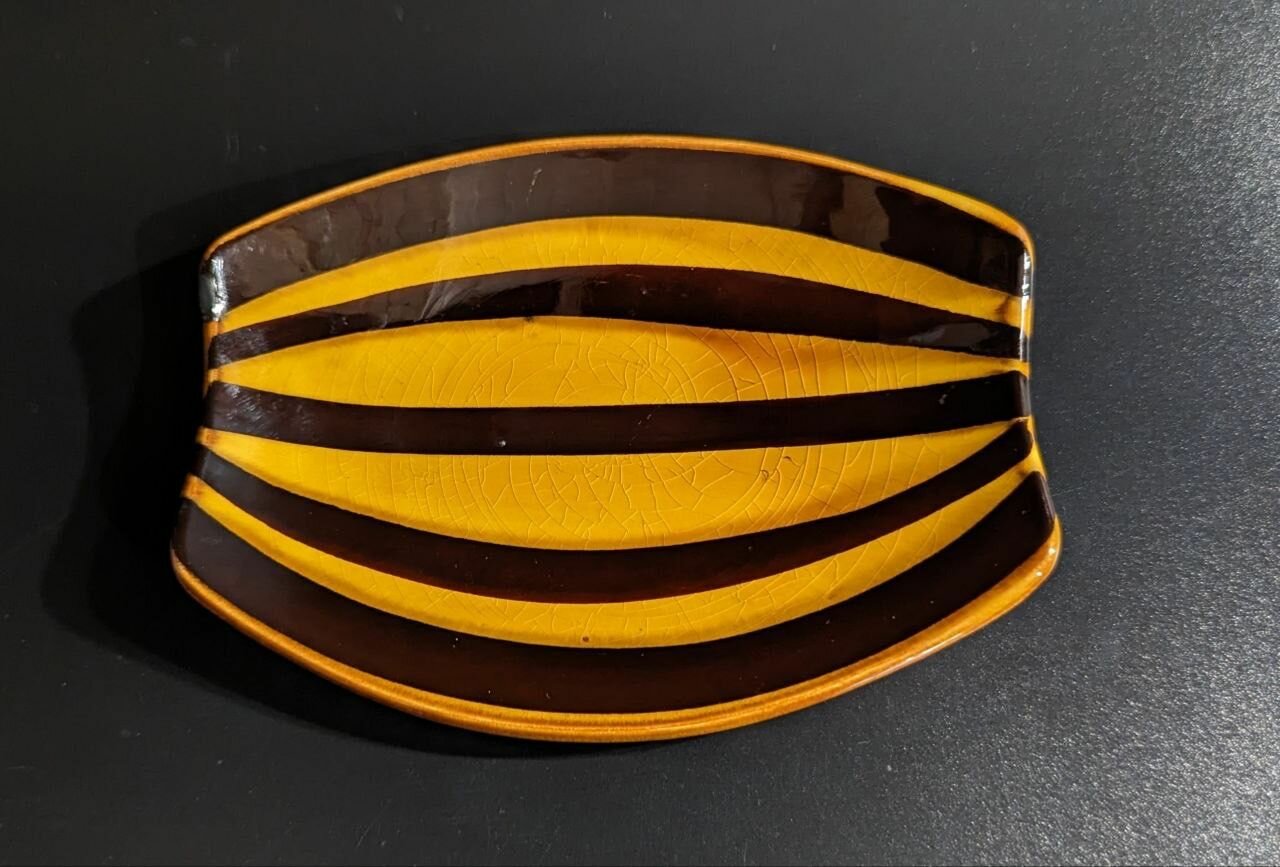 Пепельница "Полосы", Фаянс, Клеймо ЗИК Конаково. Винтаж СССР, 1960-е г.