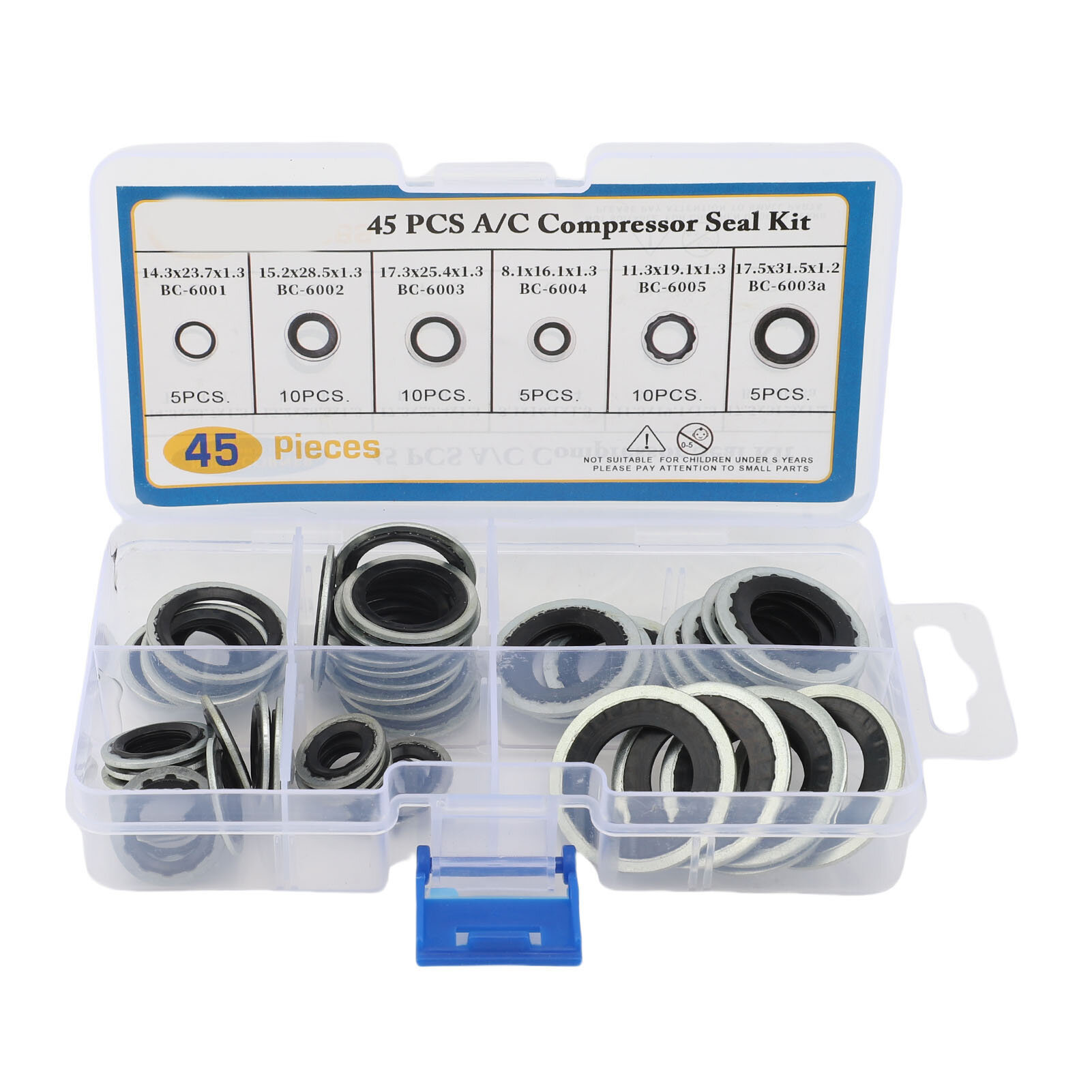 45 шт. прокладка компрессора кондиционера, 6 размеров, универсальные автомобильные уплотнительные шайбы порта компрессора переменного тока для бампера, дверной панели