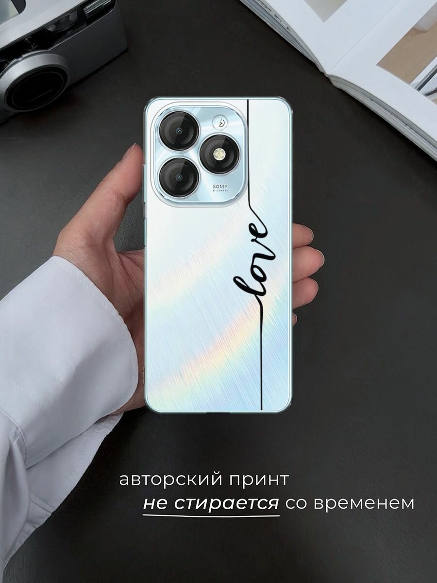 Чехол на Itel P55 / Ител Р55 с принтом "Красивая любовь надпись", прозрачный — фото 1