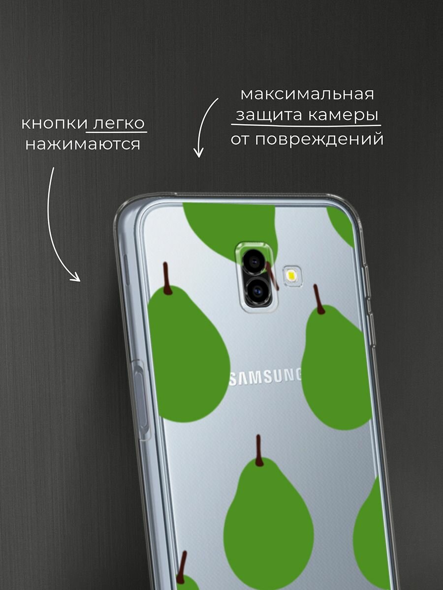Чехол на Samsung Galaxy J6 + / Самсунг Галакси J6 Плюс 2018 с принтом "Зеленая груша паттерн", прозрачный — фото 1