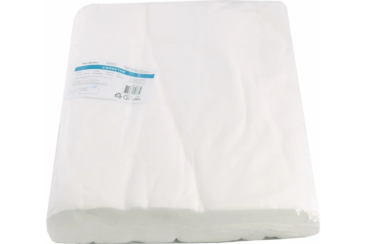 Чистовье одноразовая салфетка спанлейс 30x40 см, комплект 100 шт, 40 г/м2, белая, 630877