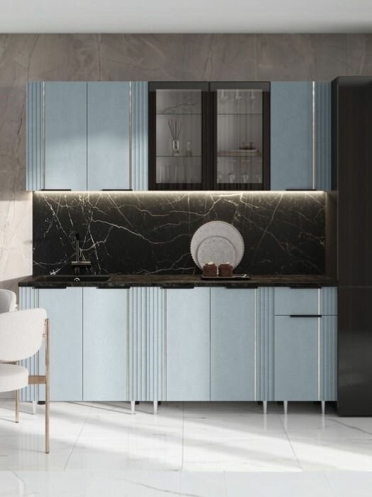 Кухонный гарнитур Виктория 2м пластер скай/корпус белый со столешницей миф