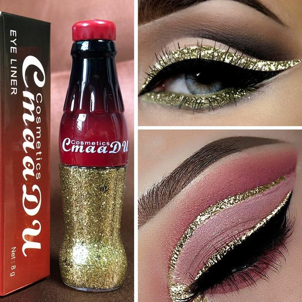 Жидкая Подводка Для Глаз С Цветными Блестками, Подводка Для Глаз В Форме Бутылки Кока-колы, Мелкий Блеск