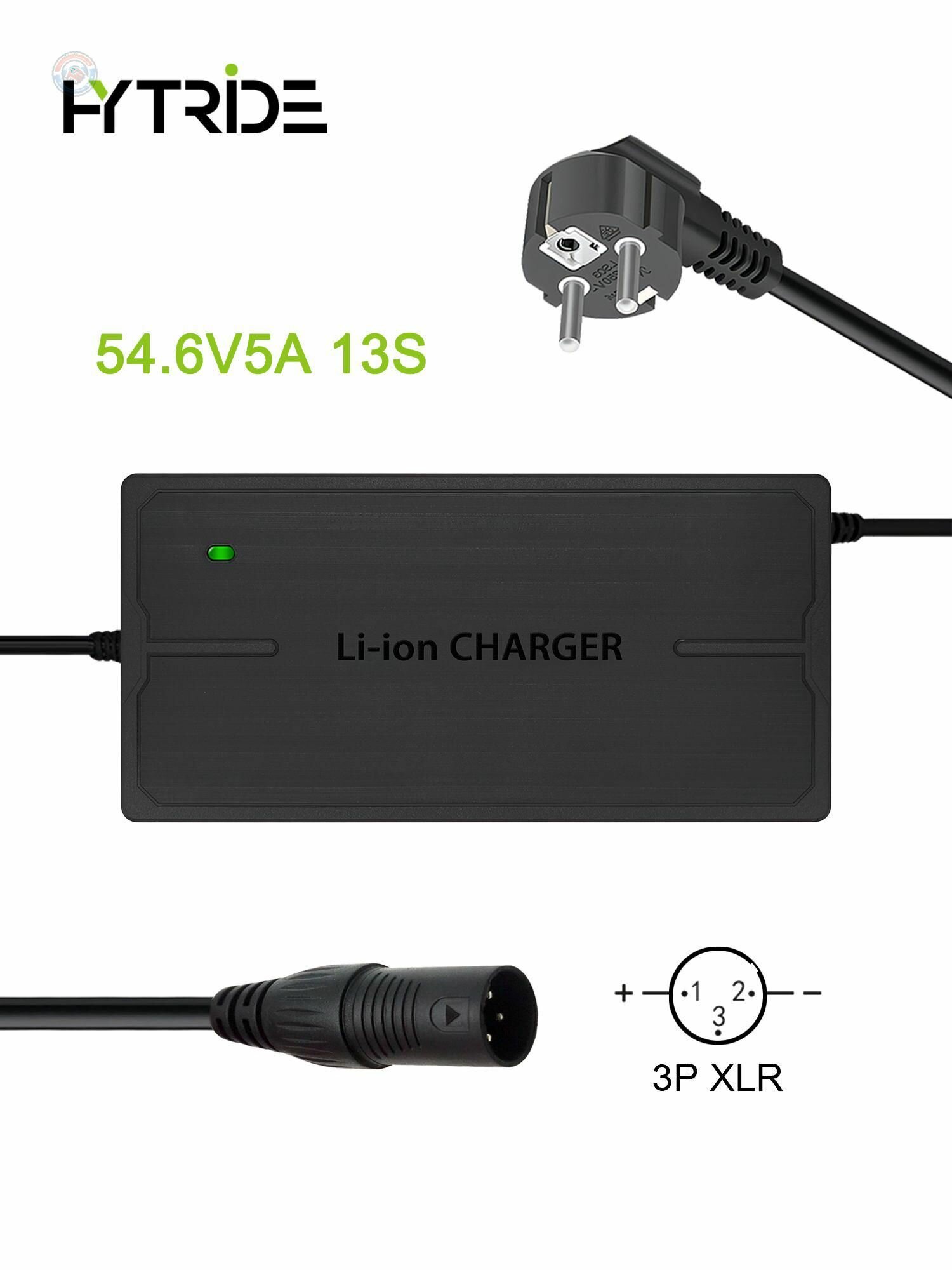 Зарядное устройство HYTRIDE 54.6V 5A с XLR разъемом для быстрой зарядки электросамокатов и электровелосипедов с Li-ion батареей, совместимое с Kugoo, Xiaomi, Halten, Aovo